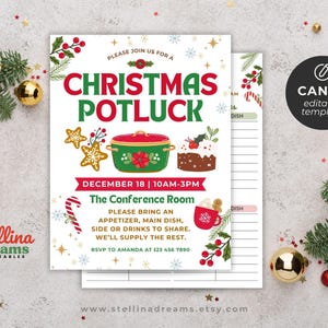 Christmas Potluck Flyer & Sign up Sheet Set | Editable Canva Template ...