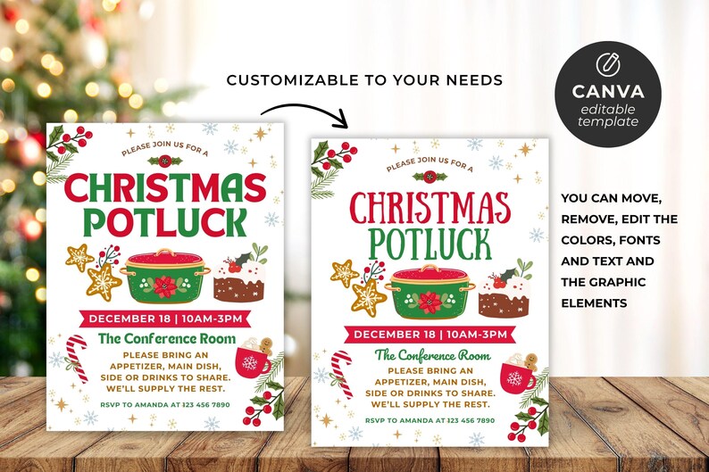 Christmas Potluck Flyer & Sign up Sheet Set | Editable Canva Template ...