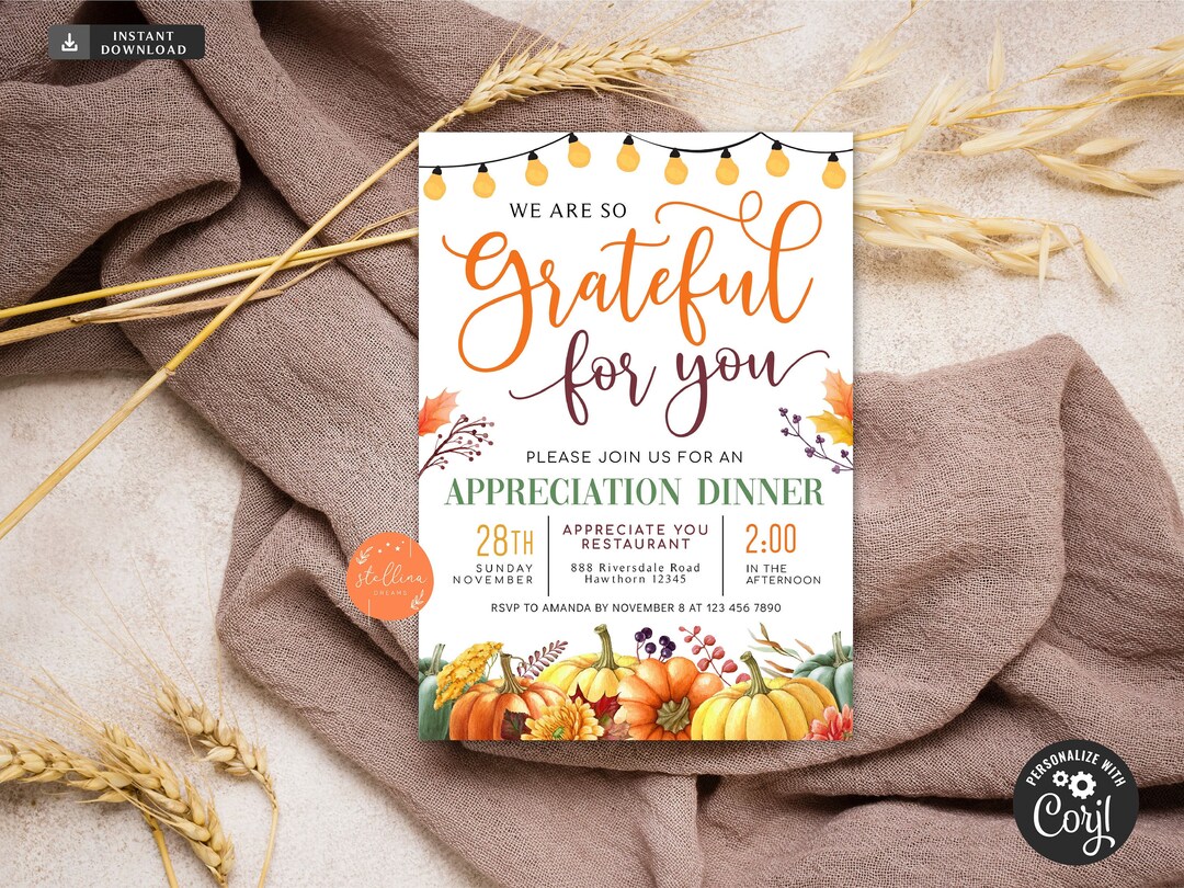 Fall Appreciation Invitation Grateful for You Teacher Staff Invitation ...