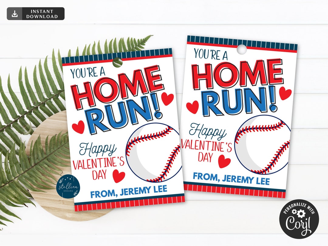 Baseball Valentines, You're a Home Run Gift Tags, Boy Sports Valentine ...