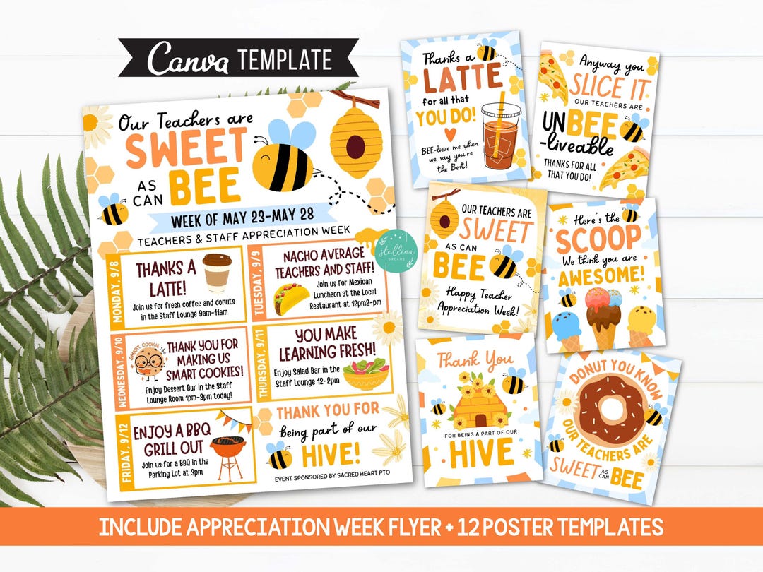 Editable Bundle Bee Themed Teacher Appreciation Week Itinerary Sweet as ...