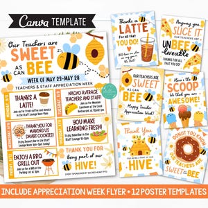 Editable Bundle Bee Themed Teacher Appreciation Week Itinerary Sweet as ...