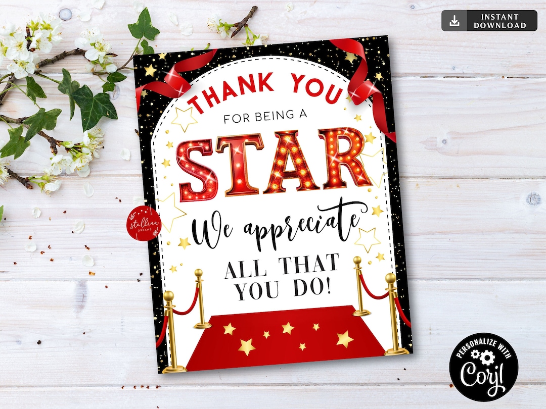 INSTANT DOWNLOAD You're a Star Sign, Hollywood Teacher Appreciation ...