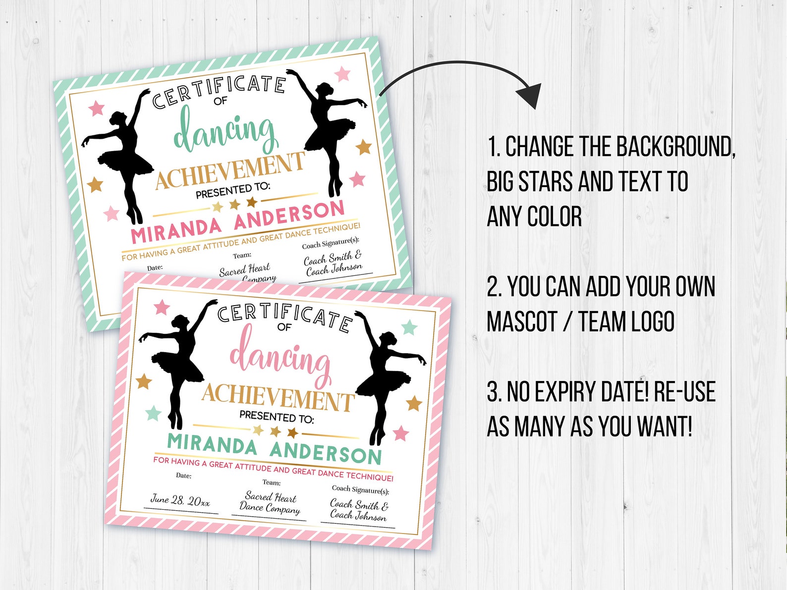 EDITABLE Dancer Certificate, Dancing Award, Dancer Printable ...