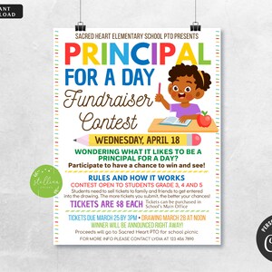 Principal for a Day Contest Fundraiser Flyer, EDITABLE Template ...