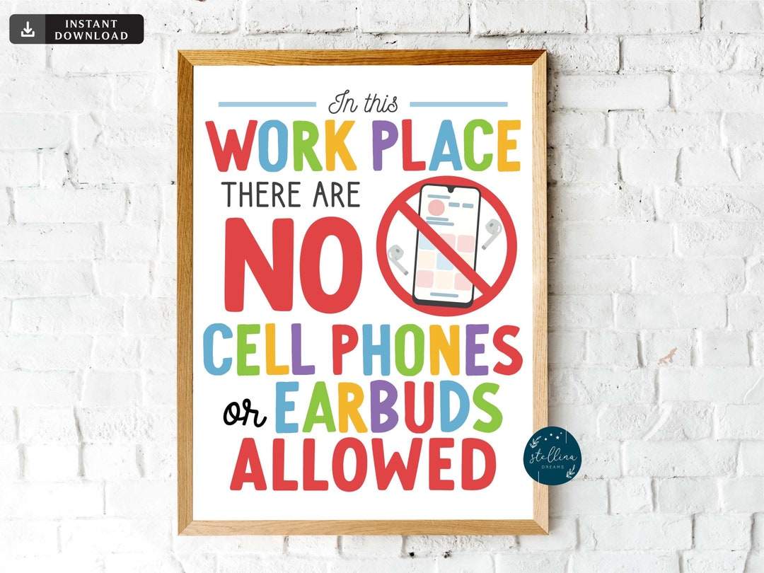 INSTANT DOWNLOAD No Cellphones Allowed Sign No Earbuds Sign, Workplace ...