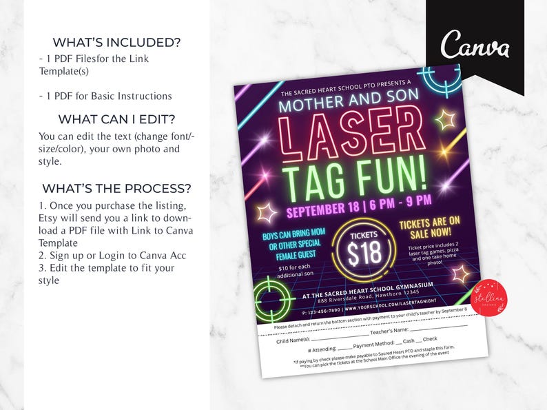 Laser Tag Event Flyer: Editable Mother Son Date Night CANVA Template ...