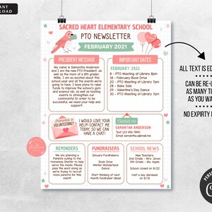 February PTO PTA Newsletter Flyer, Winter Printable Handout, School ...