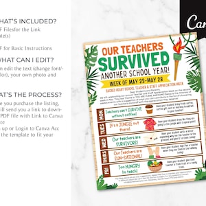 Editable Our Teachers Are Survivor Teacher Appreciation Week Take Home ...