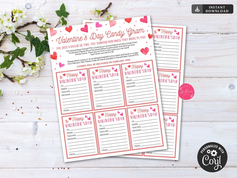 Valentine's Day Candy Gram Flyer, School Fundraiser Template, Valentine ...
