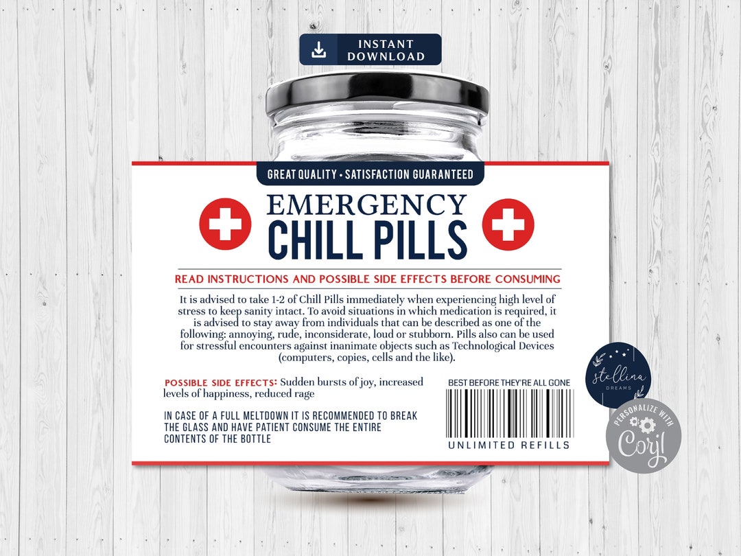 Chill Pills Label, Funny Gag Gift Professional Office Gift, Christmas ...