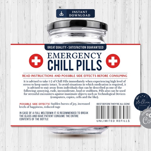 EDITABLE Chill Pills Label Funny Gag Gift Professional Office - Etsy