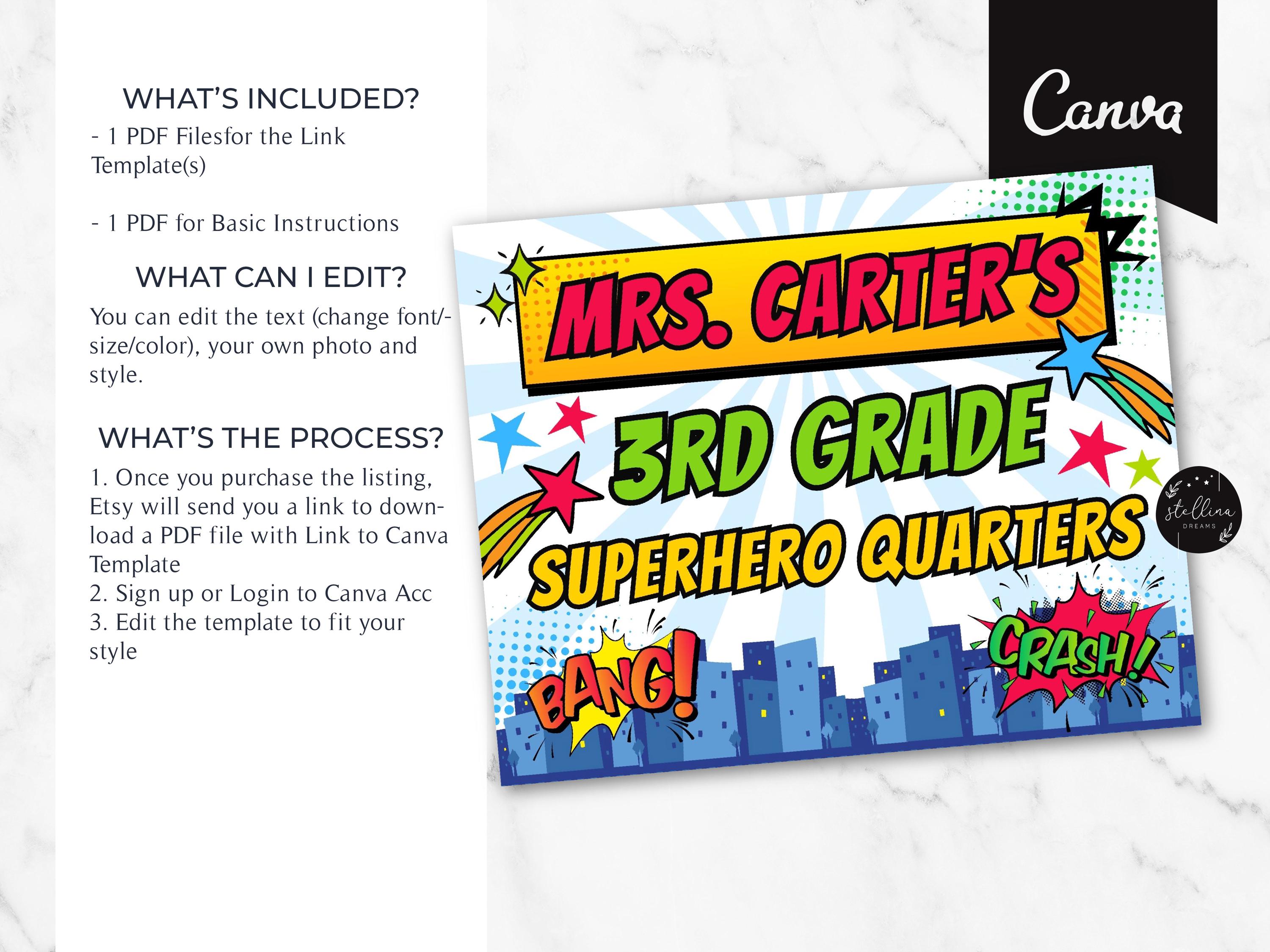 Editable Superhero Teacher Door Sign: Custom Classroom Decor (CANVA ...