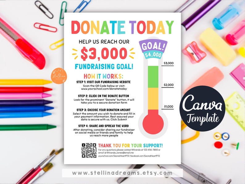 Editable Goal Thermometer Flyer: PTA/PTO Fundraising, Visual Tracker ...