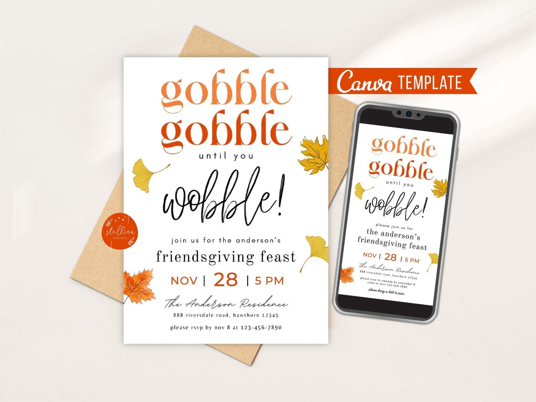 Editable Friendsgiving Invitation: Gobble Til You Wobble CANVA Template ...
