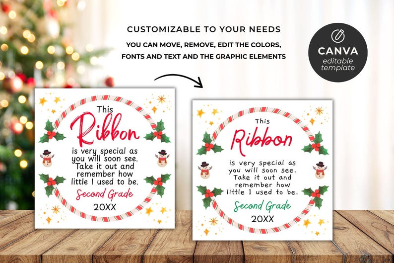 Height Ribbon Ornament Tag, Keepsake Christmas Decoration, Editable ...
