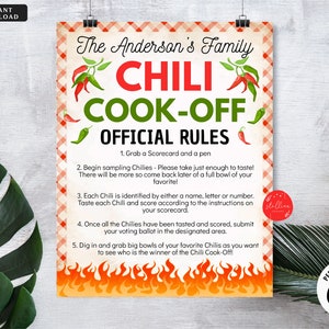 Chili Cookoff Voting & Rules Signs: Editable BBQ Party Decor (digital ...