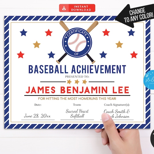 Baseball Certificate Achievement Award Sports MVP - Etsy