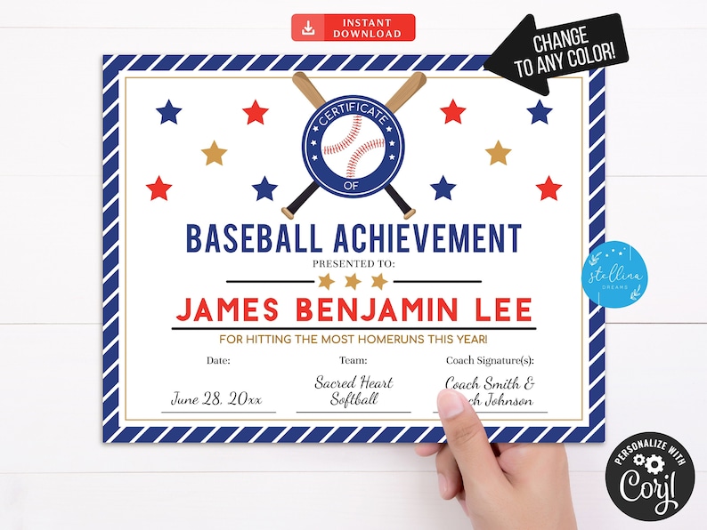 EDITABLE Baseball Award Certificates, Team Baseball Awards, Baseball ...