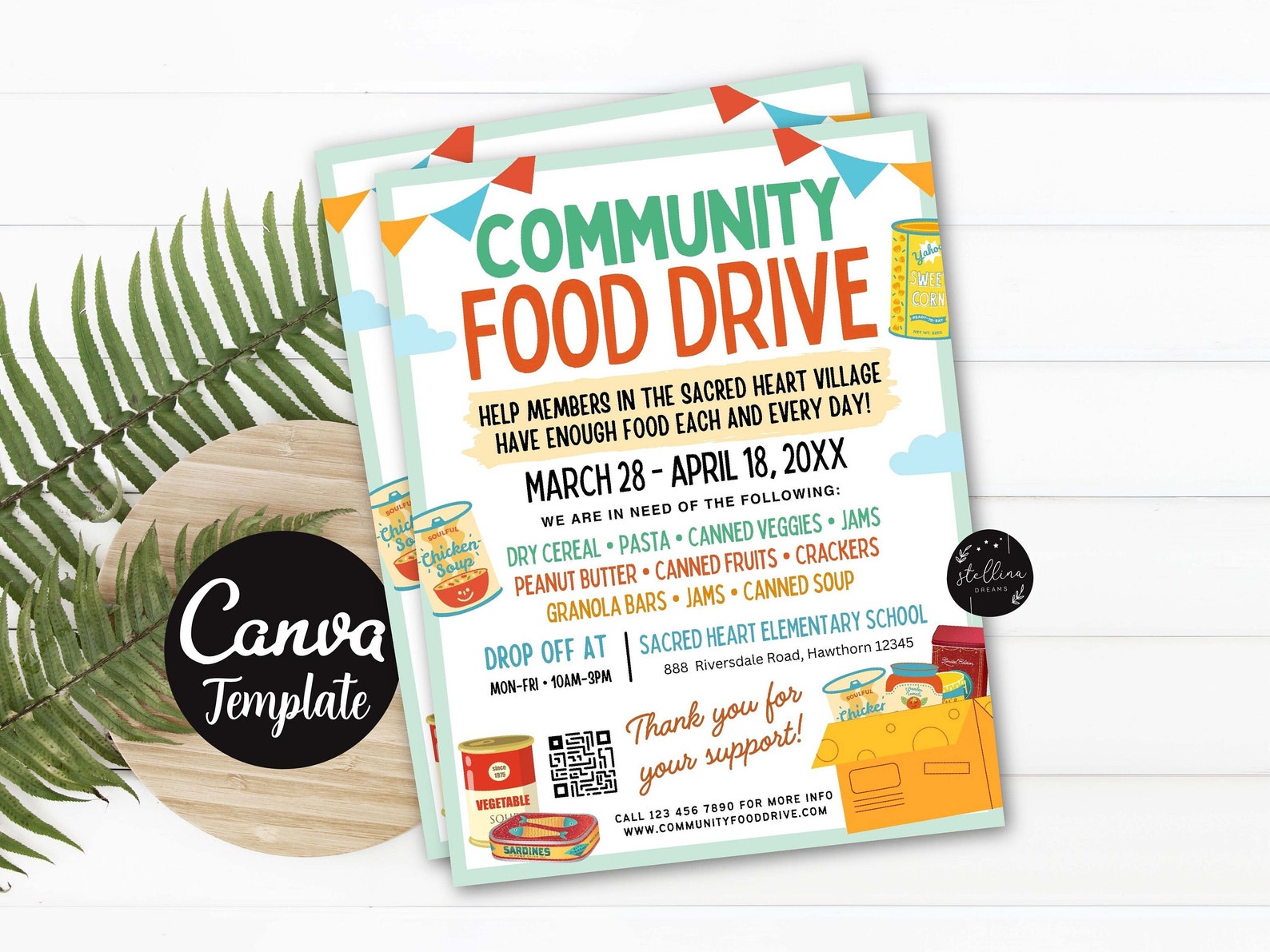Editable Food Drive Flyer: School Church Charity Event (CANVA Template ...