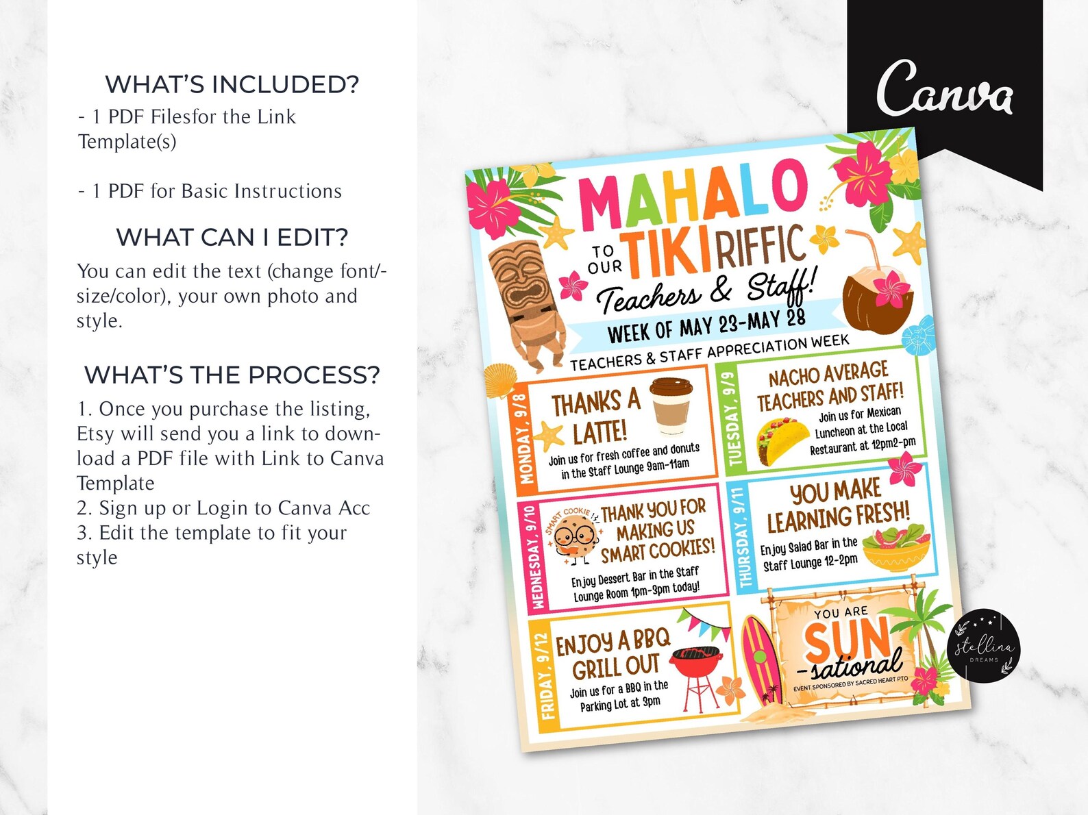 Editable Hawaiian Themed Teacher Appreciation Week Itinerary Beach ...