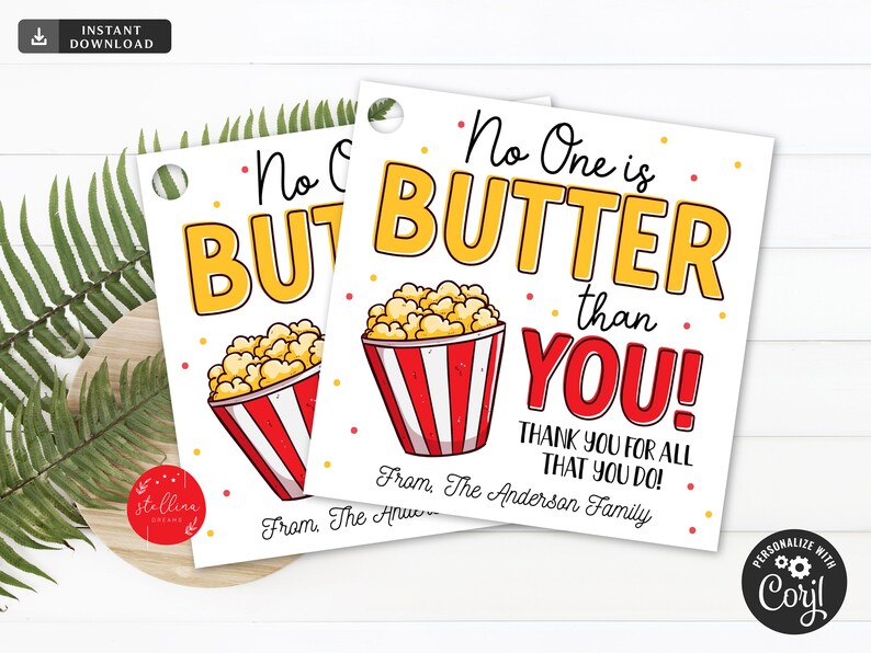 Popcorn Gift Tag No One is Butter Than You Volunteer Teacher - Etsy