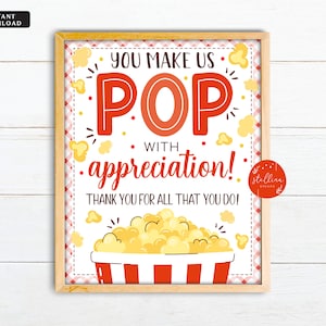 Popcorn Appreciation Sign INSTANT DOWNLOAD, School Pto Pta Appreciation ...