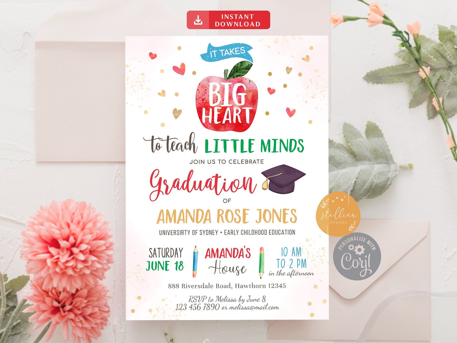 Editable Teacher Graduation Invitation It Takes Big Heart - Etsy Australia