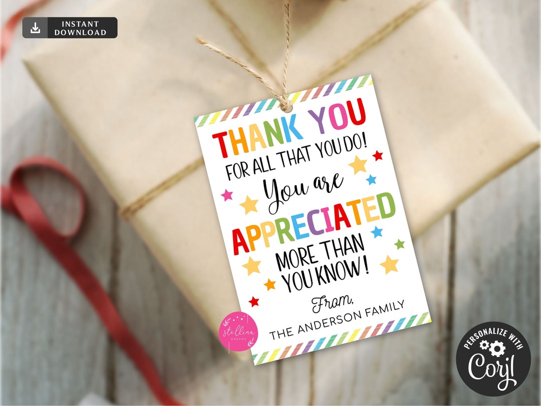 Teacher Thank You Gift Tags, Staff Teacher Appreciation Week, Employee ...