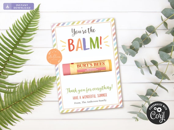EDITABLE Lip Balm Tags You're the Balm Printable Teacher - Etsy