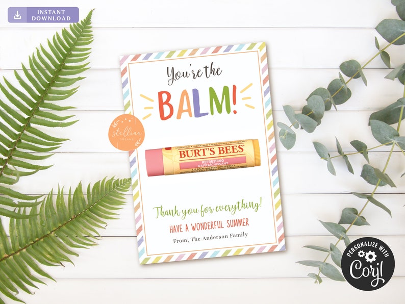 EDITABLE Lip Balm Tags You're the Balm Printable Teacher - Etsy