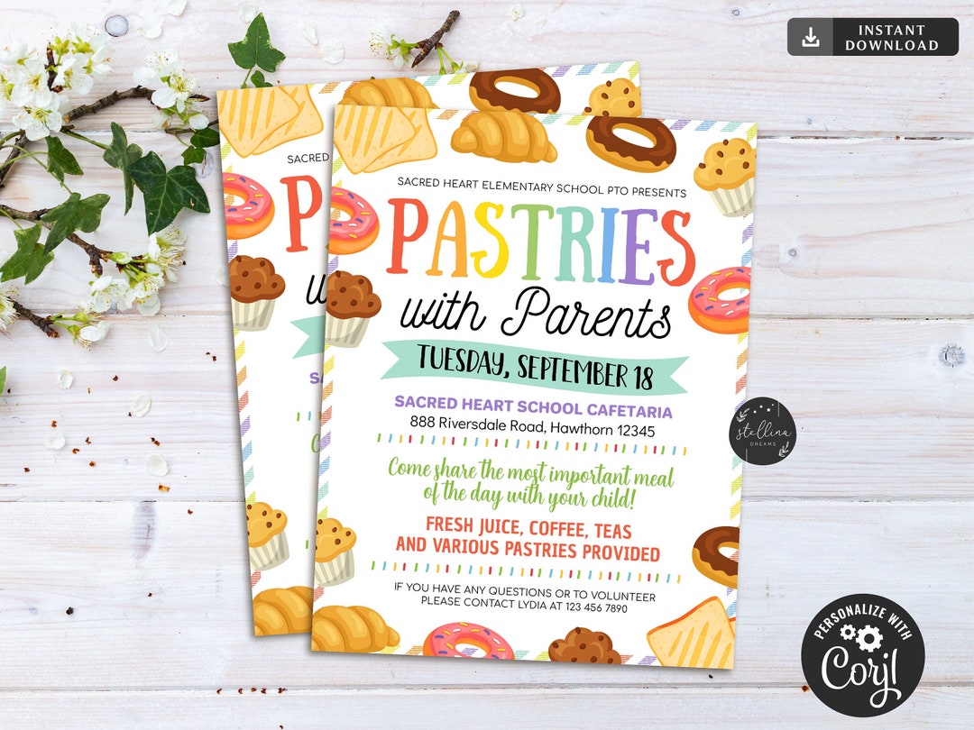 EDITABLE Pastries With Parents Printable PTA Flyer, School Breakfast ...
