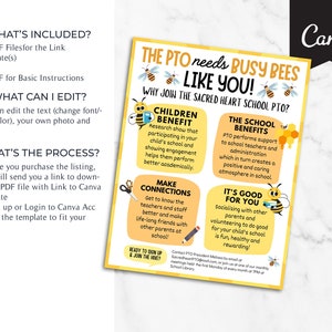 Editable CANVA Template PTO PTA Recruitment Flyer, Printable Handout ...