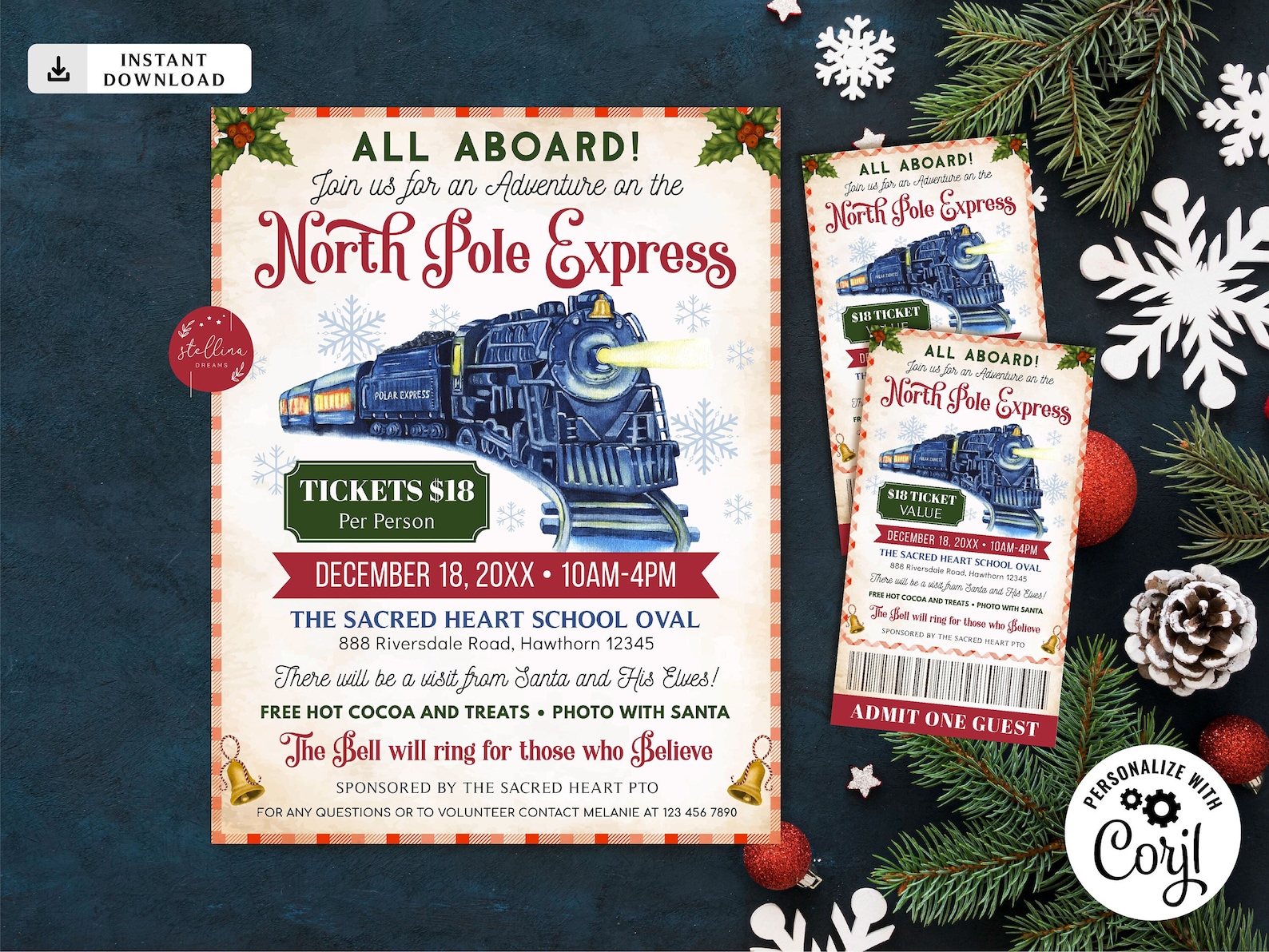 EDITABLE North Pole Polar Express Train Event With Santa Flyer & Ticket ...