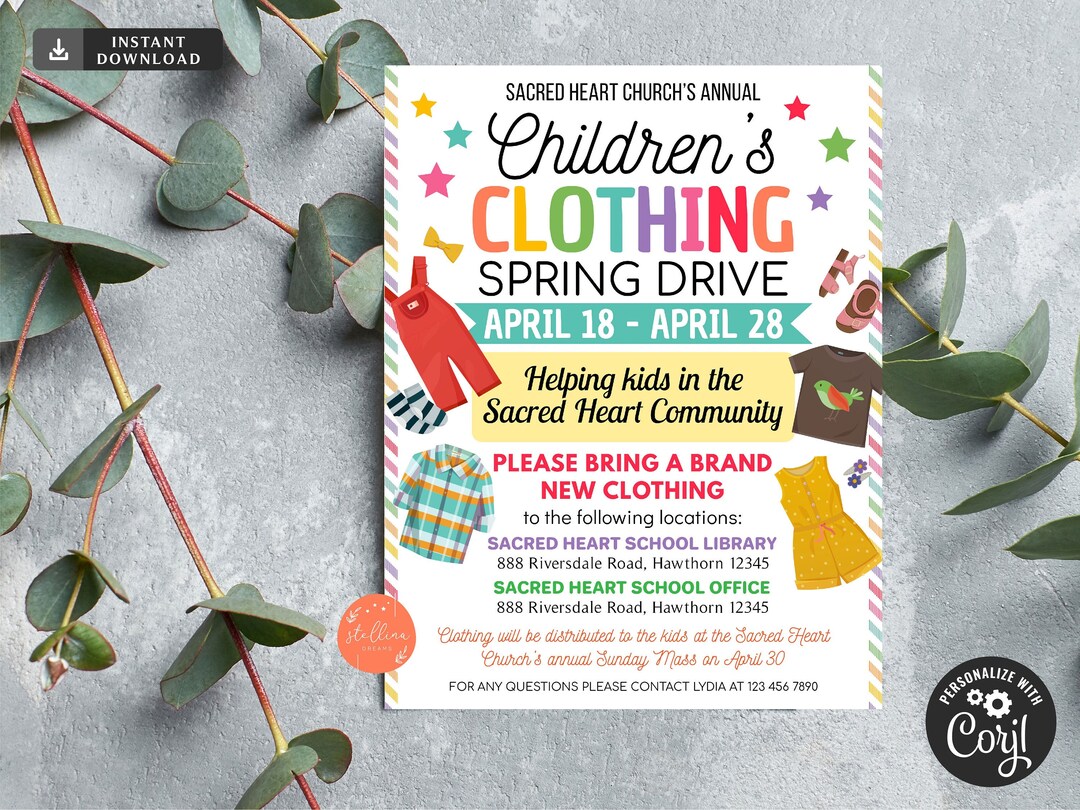 Clothing Drive Flyer, Printable PTA PTO Flyer, School Church Fundraiser ...