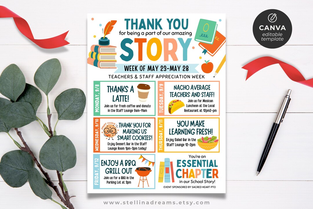 Storybook Teacher Appreciation Week Itinerary | Part of Our Story ...