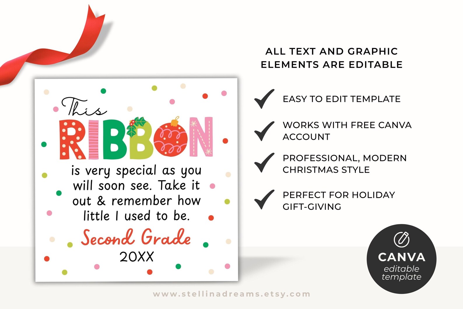 Ribbon Height Keepsake Ornament Tag, Christmas Measurement Parent Gift ...