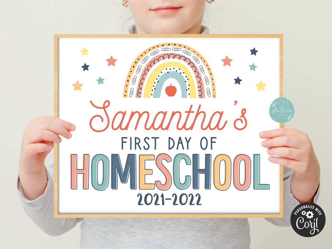 Rainbow Boho Homeschool Photo Prop Sign: Editable First Day (digital ...