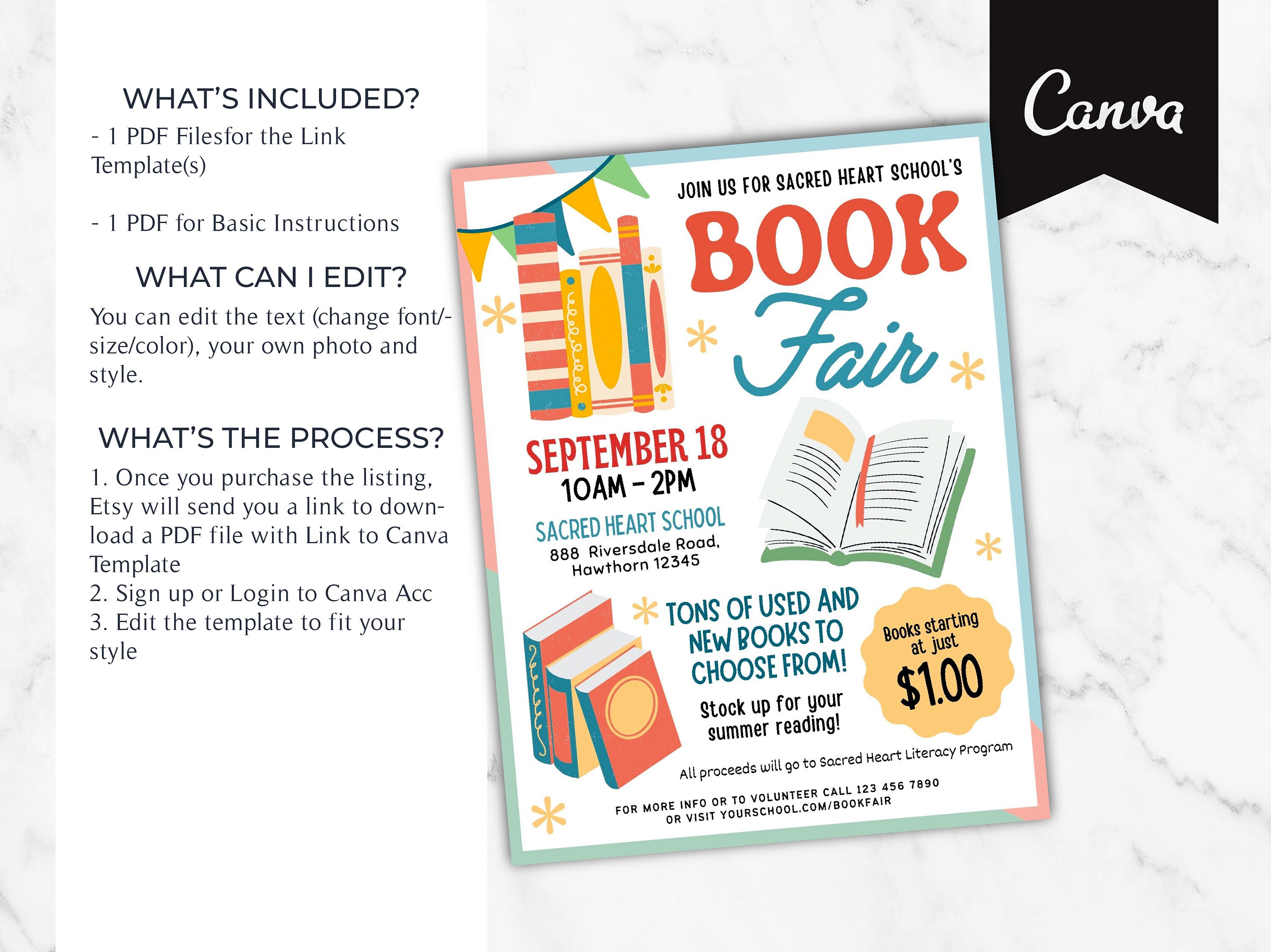 Editable Book Fair Flyer Printable School Fundraiser Invitation ...
