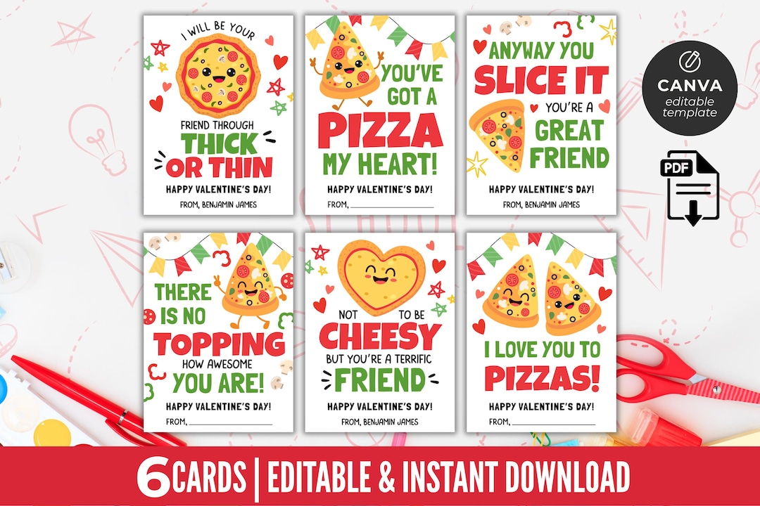 Pizza Valentine Cards for Kids | Classroom Valentine Exchange Bundle ...