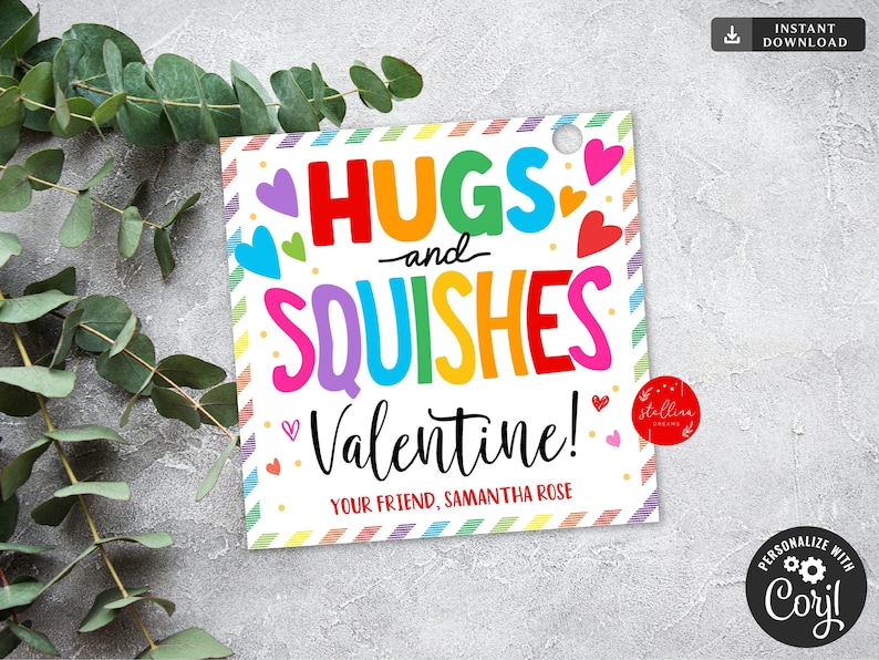 Editable Valentine's Day Squishies Gift Tag Hugs and - Etsy