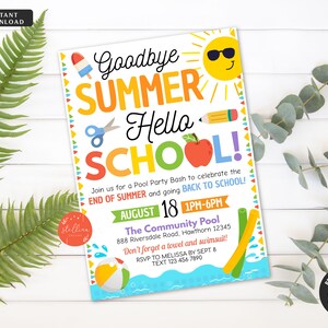 End of Summer Party Invitation, Goodbye Summer Hello School Party ...
