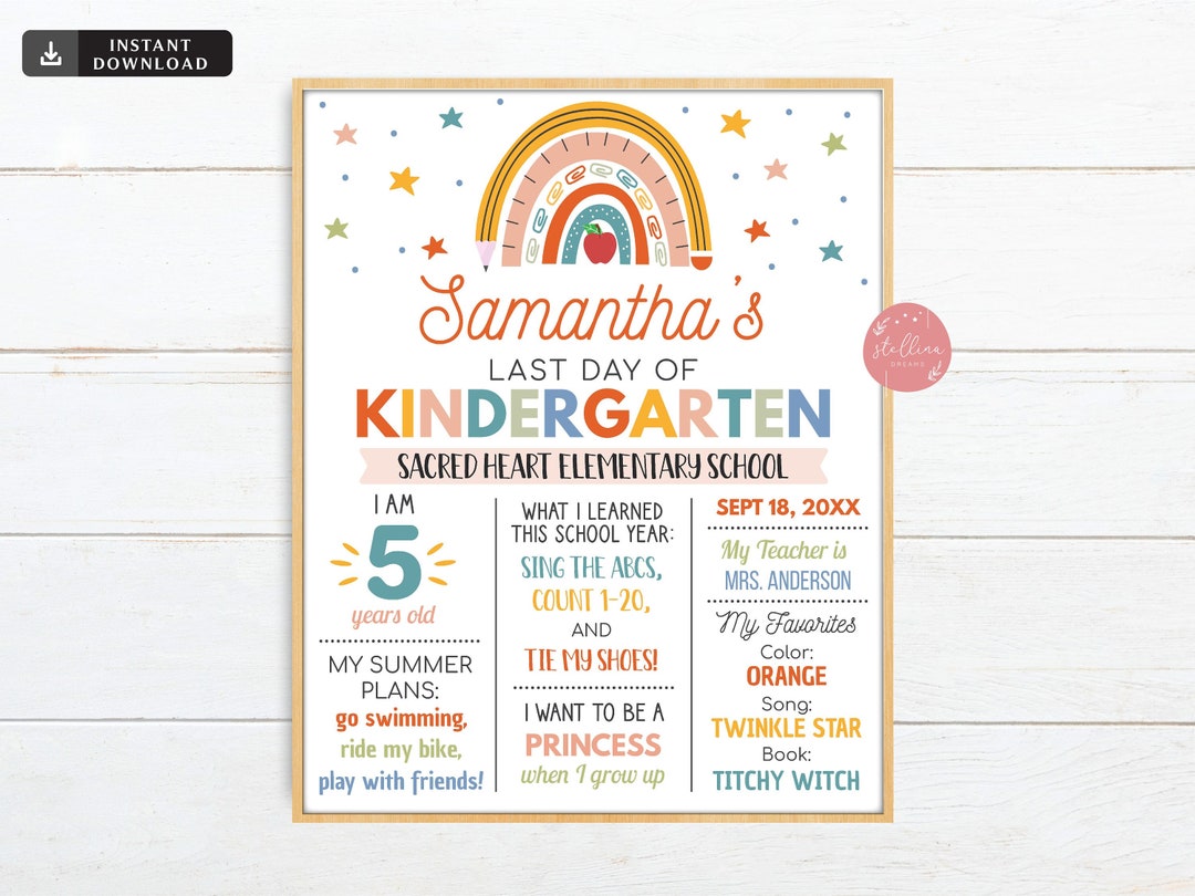 EDITABLE Rainbow Boho Last Day of School Sign, Printable Back to School ...
