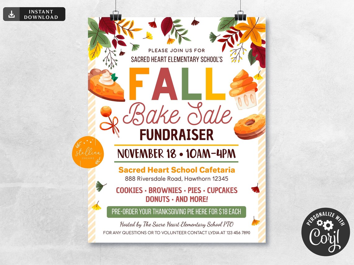 Fall Bake Sale Flyer Festival Fall Harvest Poster Printable - Etsy