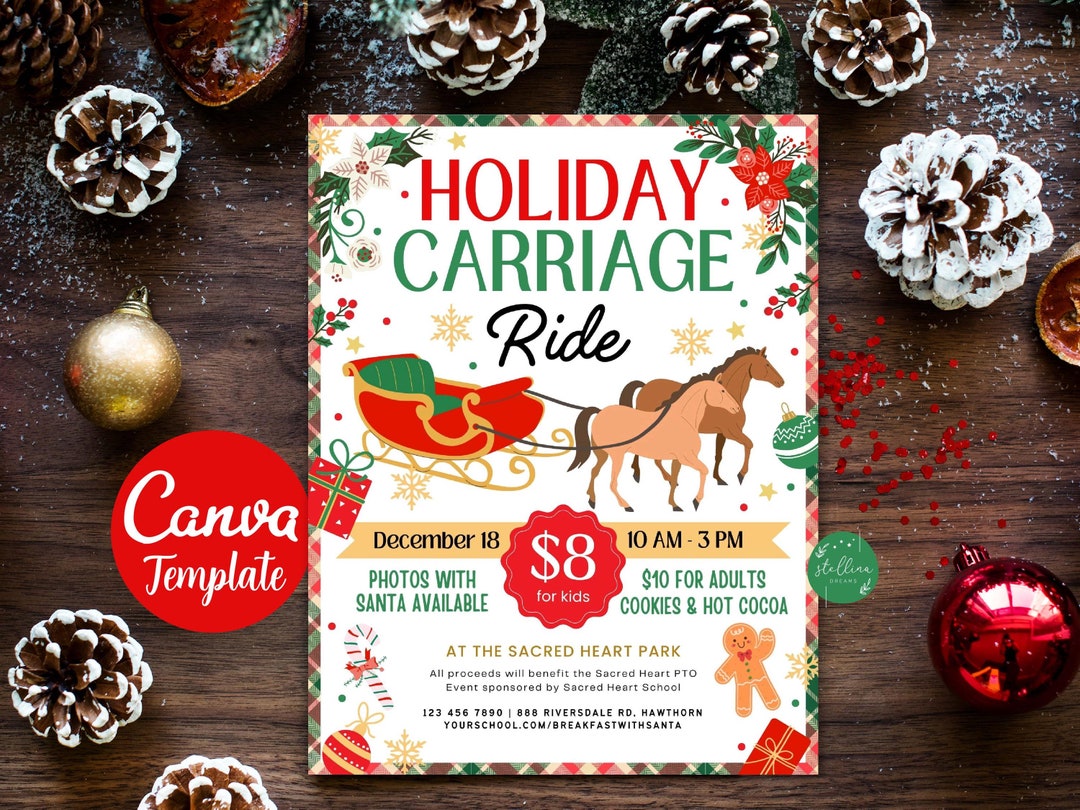 Editable Holiday Festival Christmas Carriage Ride Flyer, Printable ...