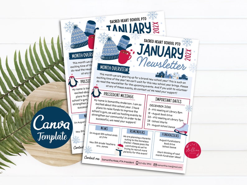 Editable January PTO PTA Newsletter Flyer, Winter Printable Handout ...