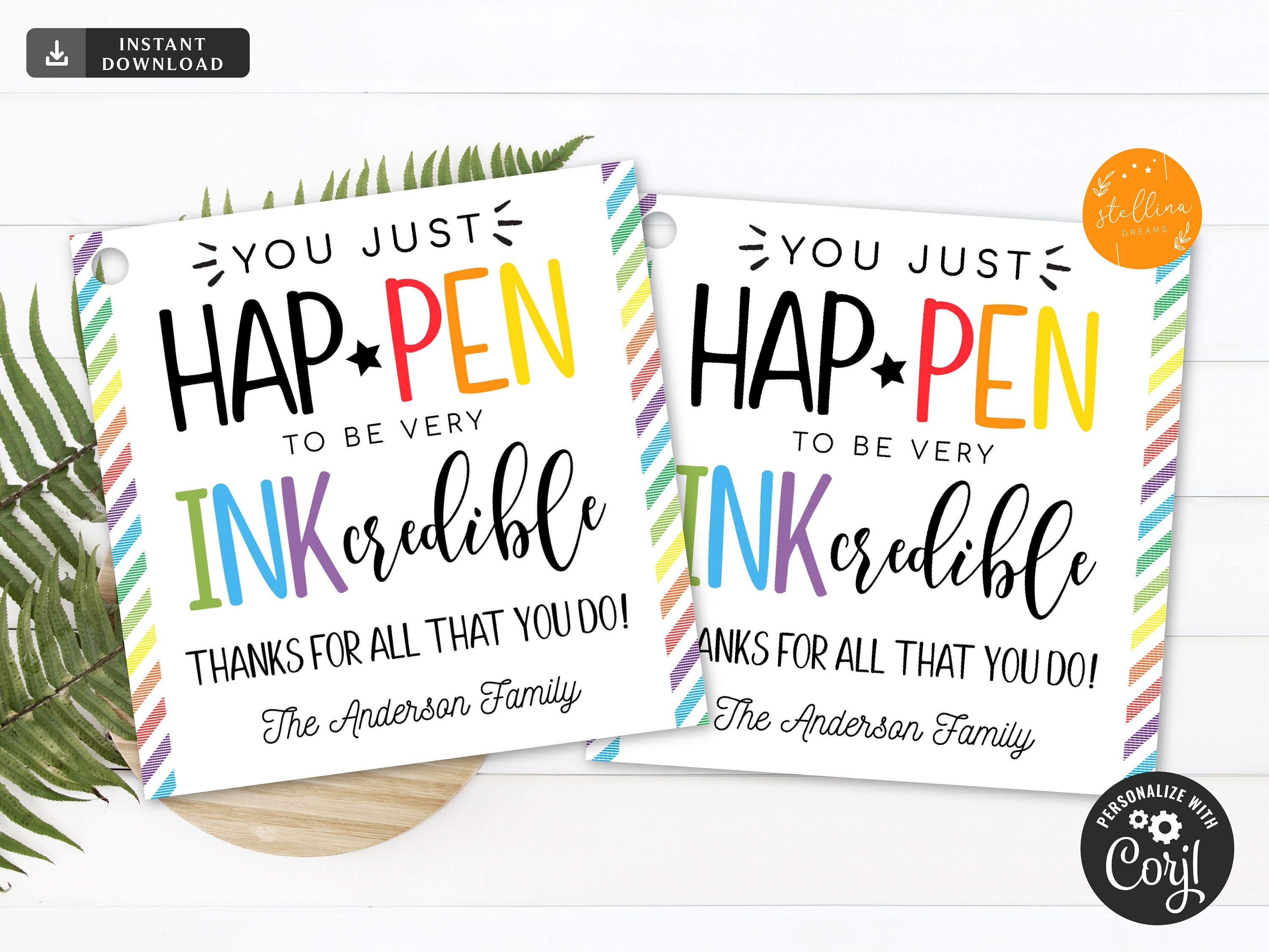 Pen Gift Tags Printable You Just Hap-pen to Be Ink-credible - Etsy ...