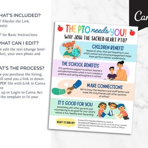 Editable PTO PTA Recruitment Flyer, Printable Handout, School ...