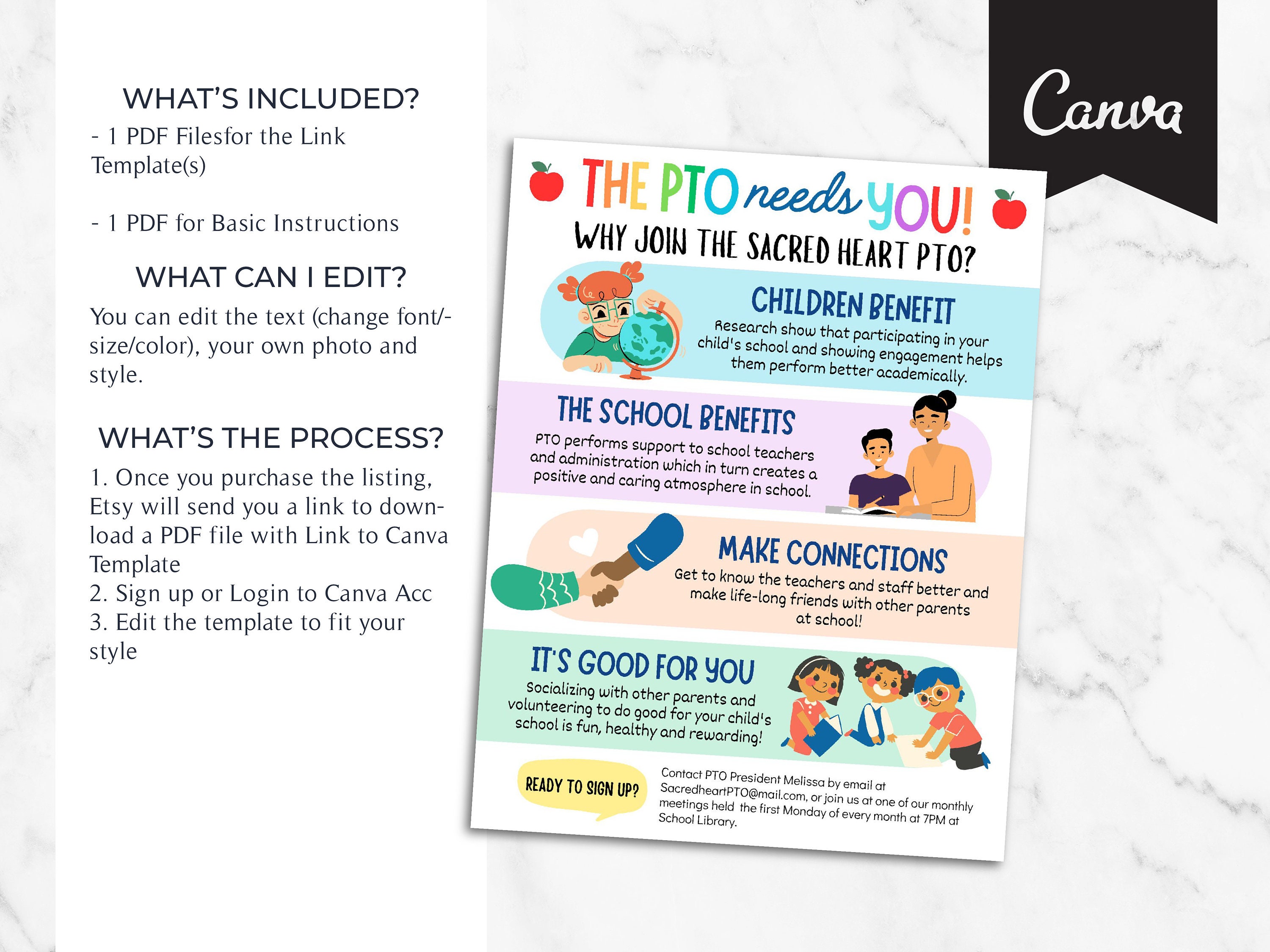 Editable PTO PTA Recruitment Flyer, Printable Handout, School ...