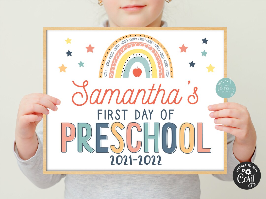 Rainbow Boho First Day of Preschool Sign, First Day of School Girl ...